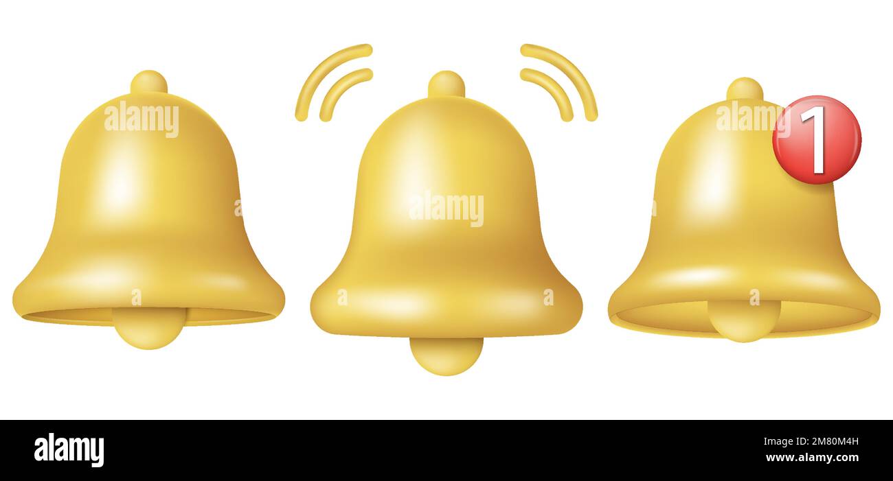 3d notification bell icon. Social media reminder. Realistic vector icon ...