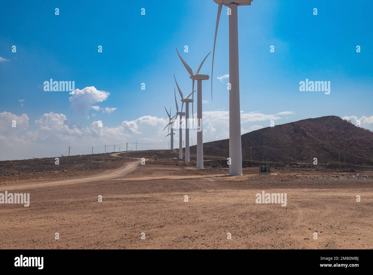 Wind turbines at the Lake Turkana wind power in Loiyangalani District ...