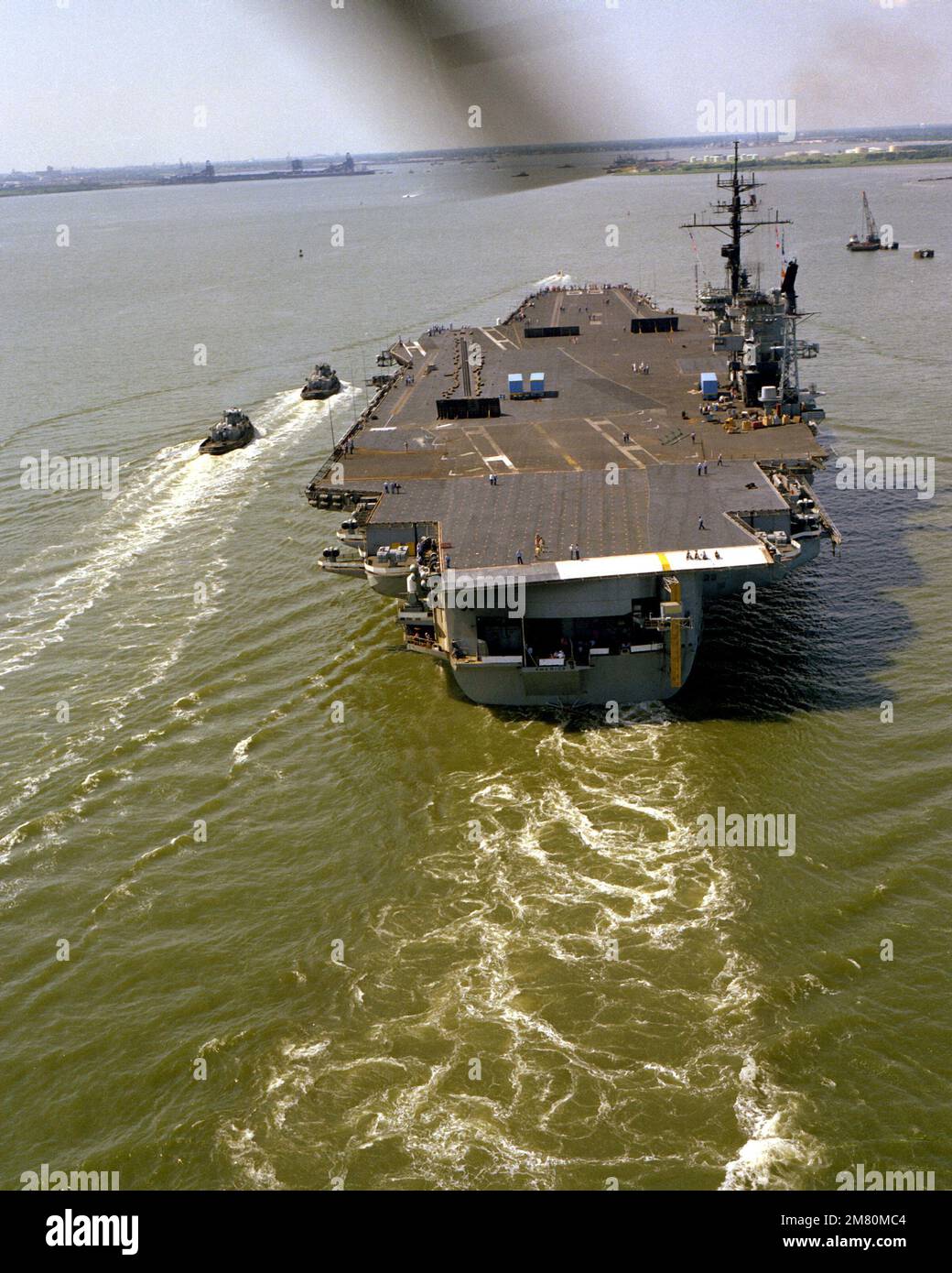 A stern view of the aircraft carrier USS AMERICA (CV-66) underway. Base ...