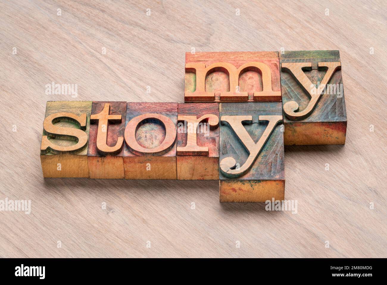 my story word abstract in letterpress wood type, sharing experience and ...