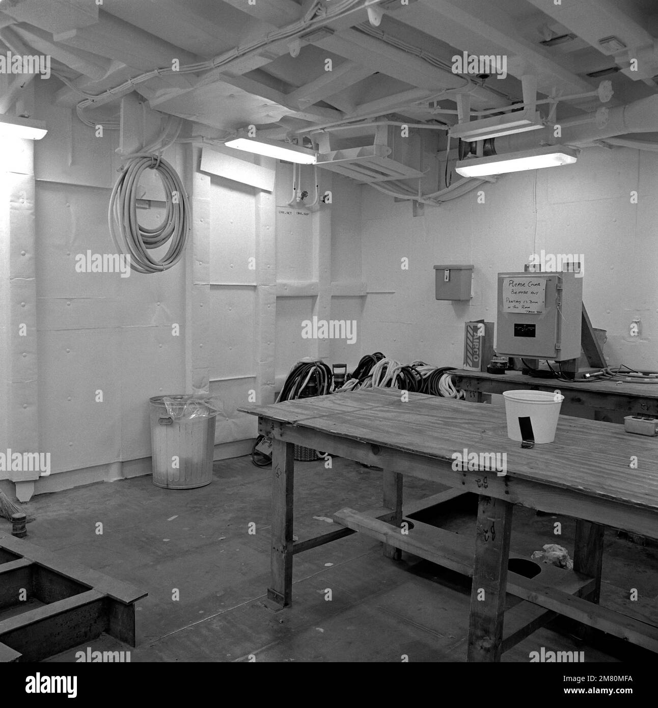 The helicopter hauldown and traverse machinery room aboard the guided ...