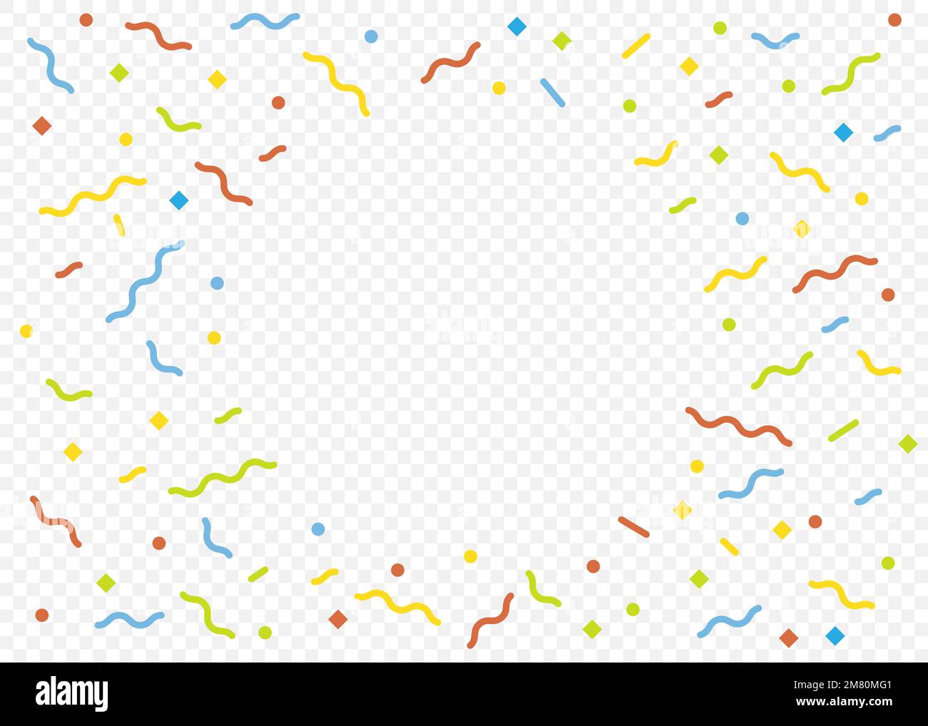 Abstract background with many falling tiny colorful confetti pieces and ribbon. Vector ...
