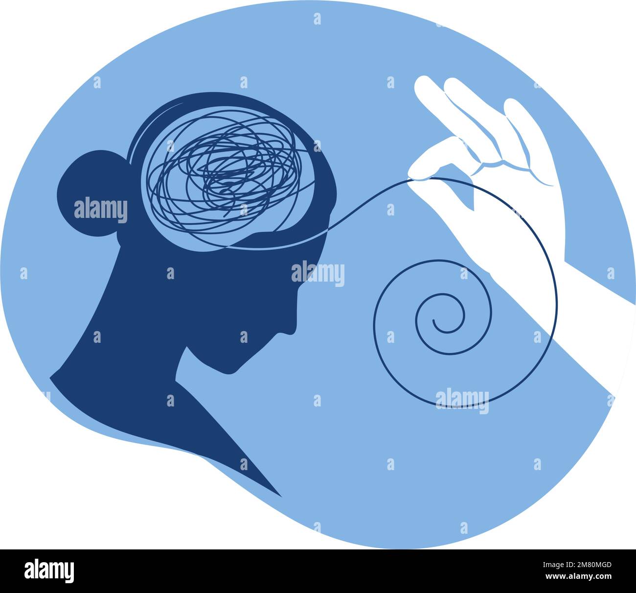 Psychologic therapy session concept. Helping hand unravels the tangle ...