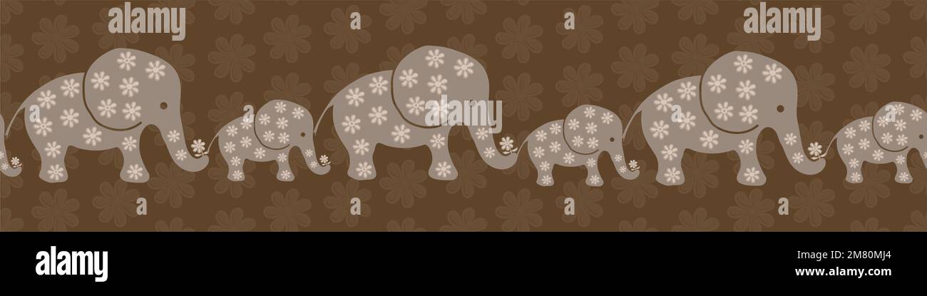 Cute baby elephant vector seamless border background. Adorable simple ...
