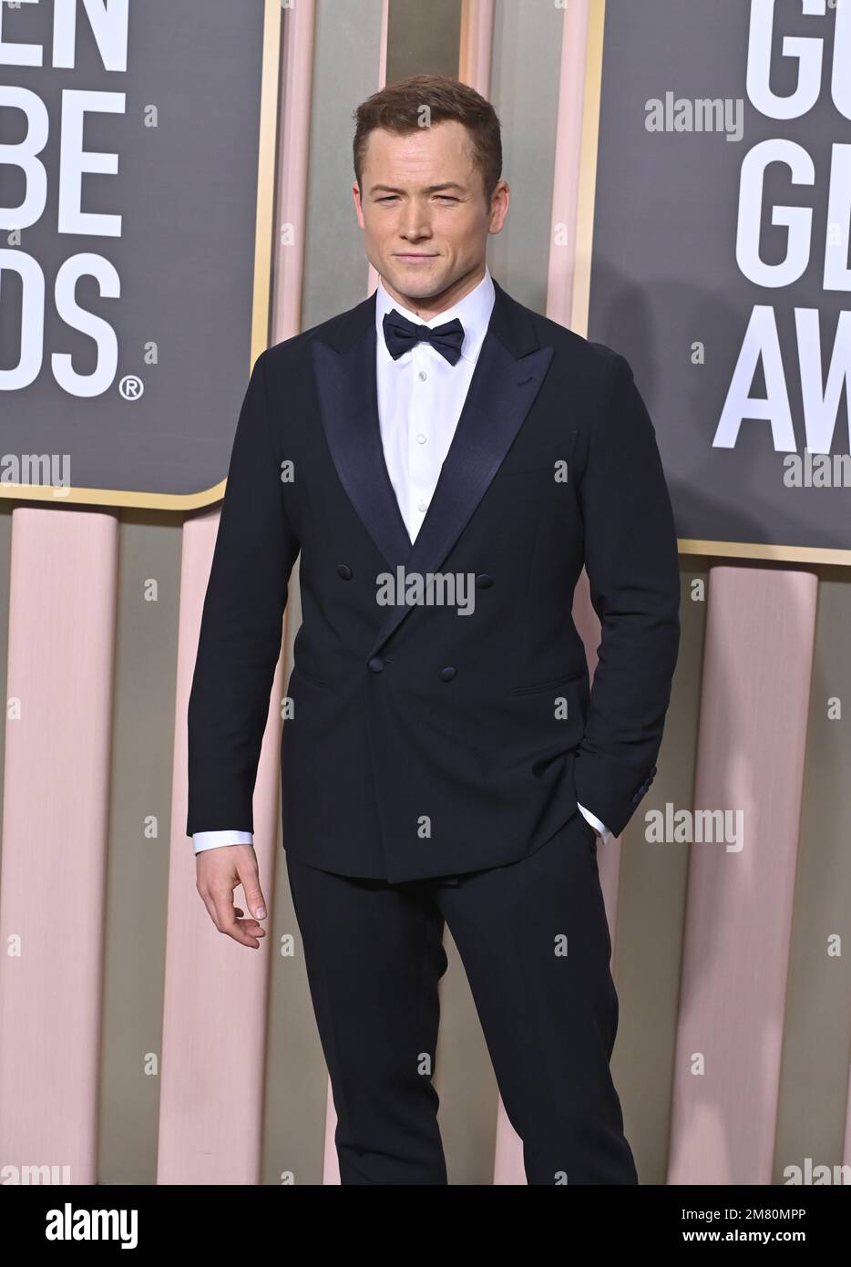 Los Angeles, USA. 10th Jan, 2023. Taron Egerton arriving at the 80th Golden Globe Awards at the ...