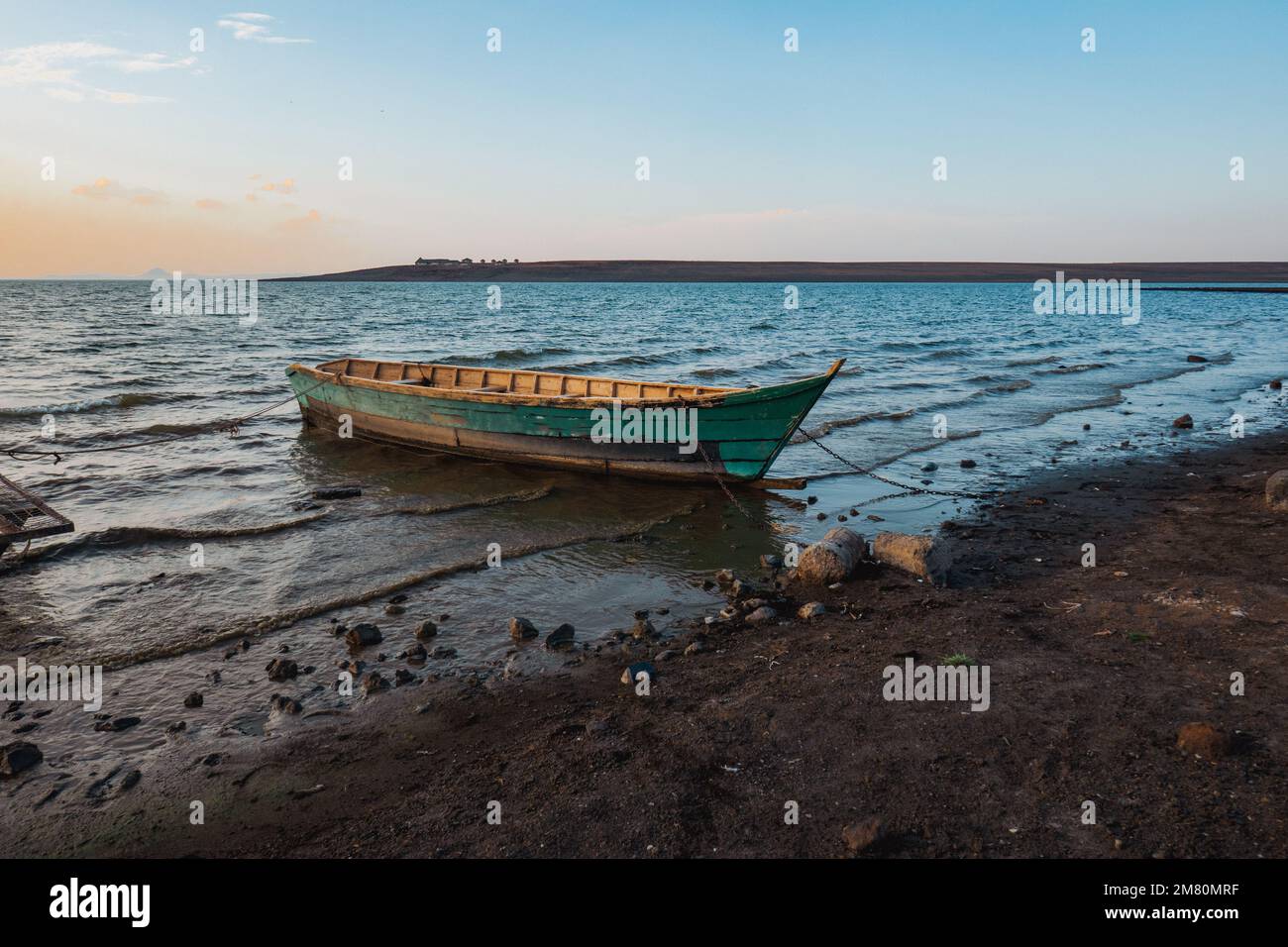 A fishing boat at El Molo Village at the shores of Lake Turkana, Kenya ...