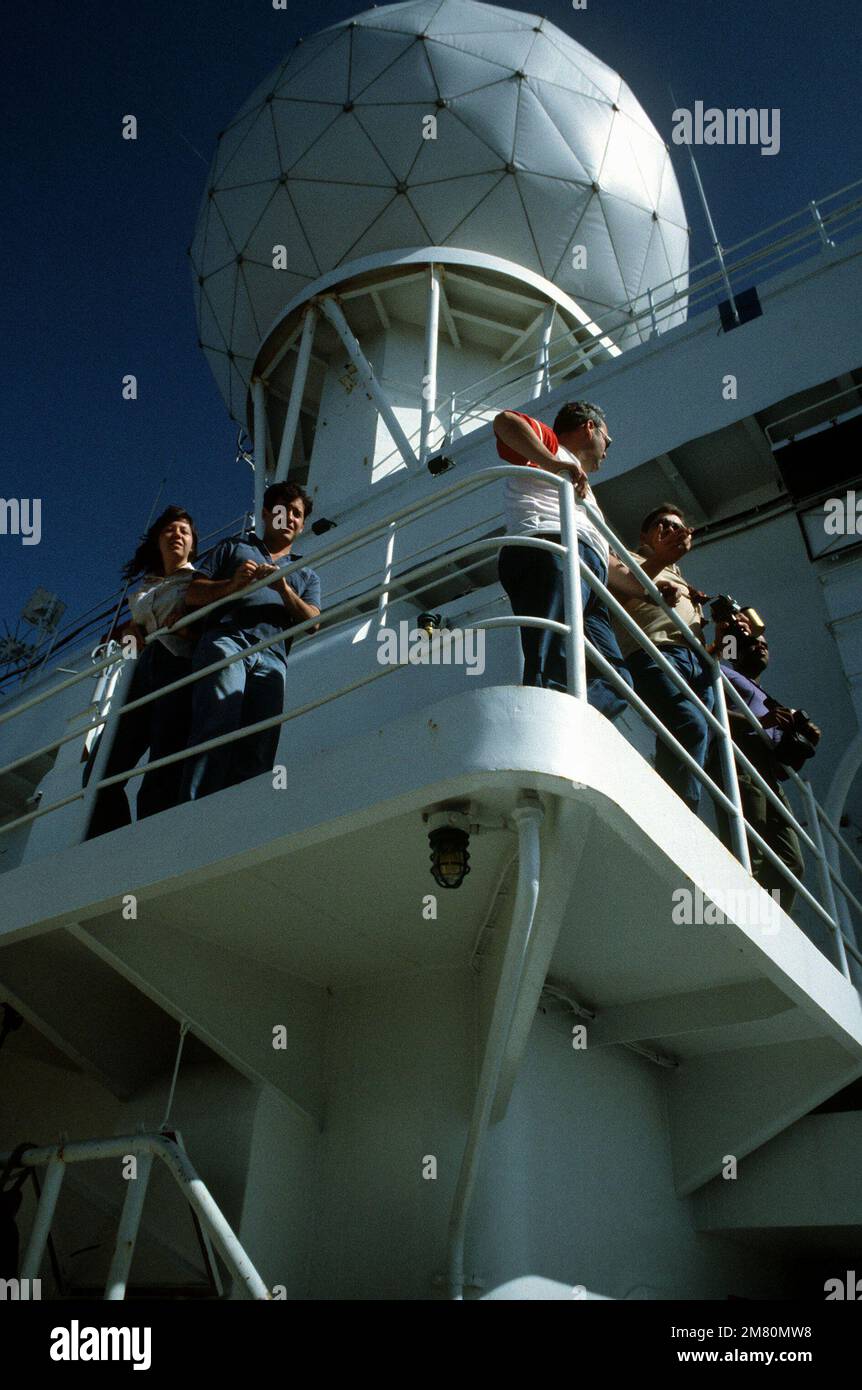 Visitors on board the missile range instrumentation ship USNS ...