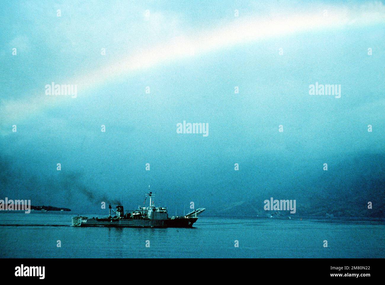A starboard beam view of the tank landing ship USS FRESNO (LST 1182 ...