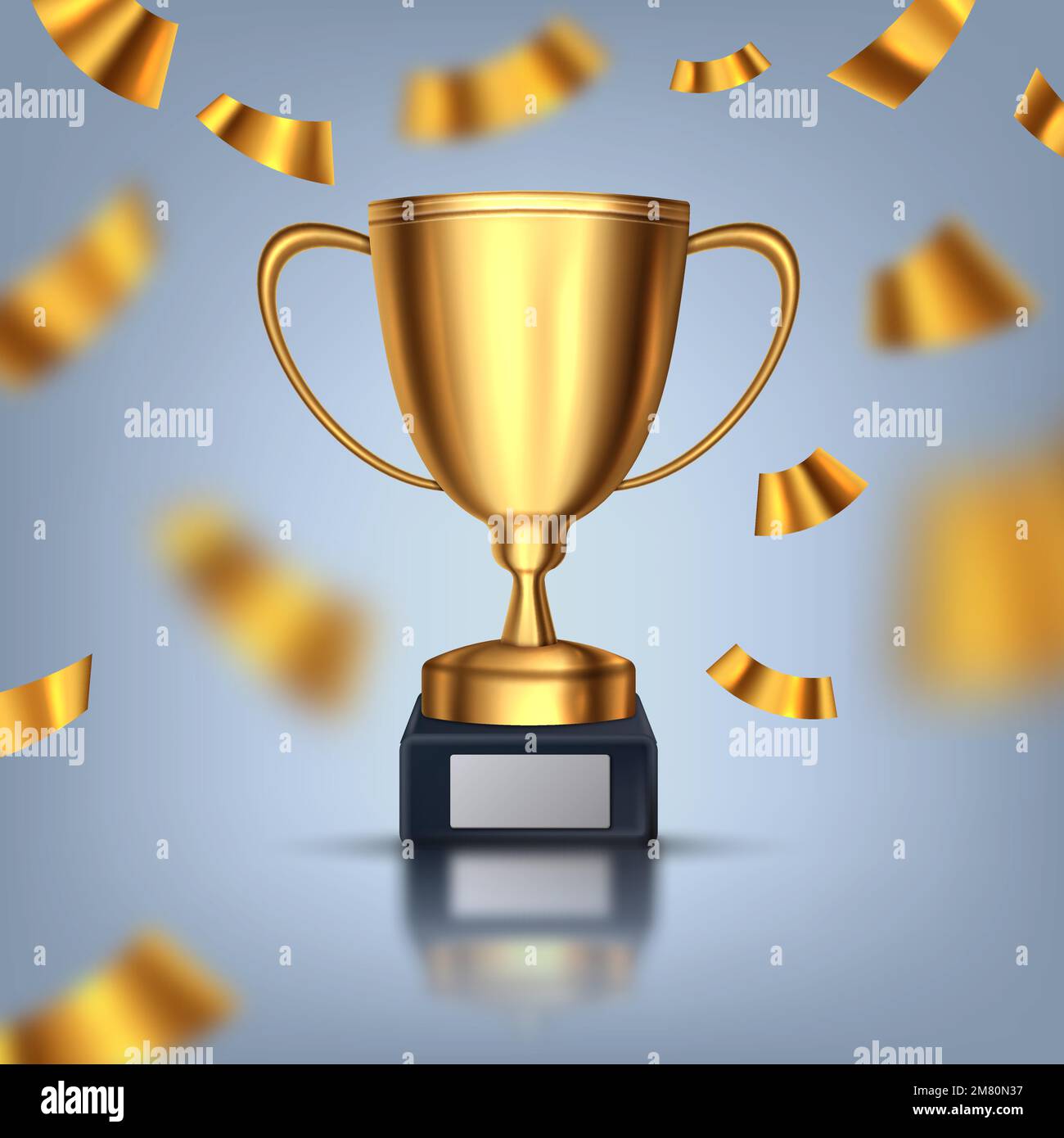 Realistick trophy cup. Champion trophy. Shiny golden cup and falling ...