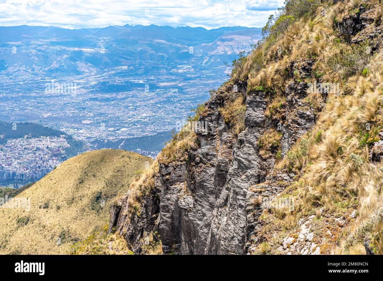 View of volcanoes and mountains above the city of Quito in Ecuador ...
