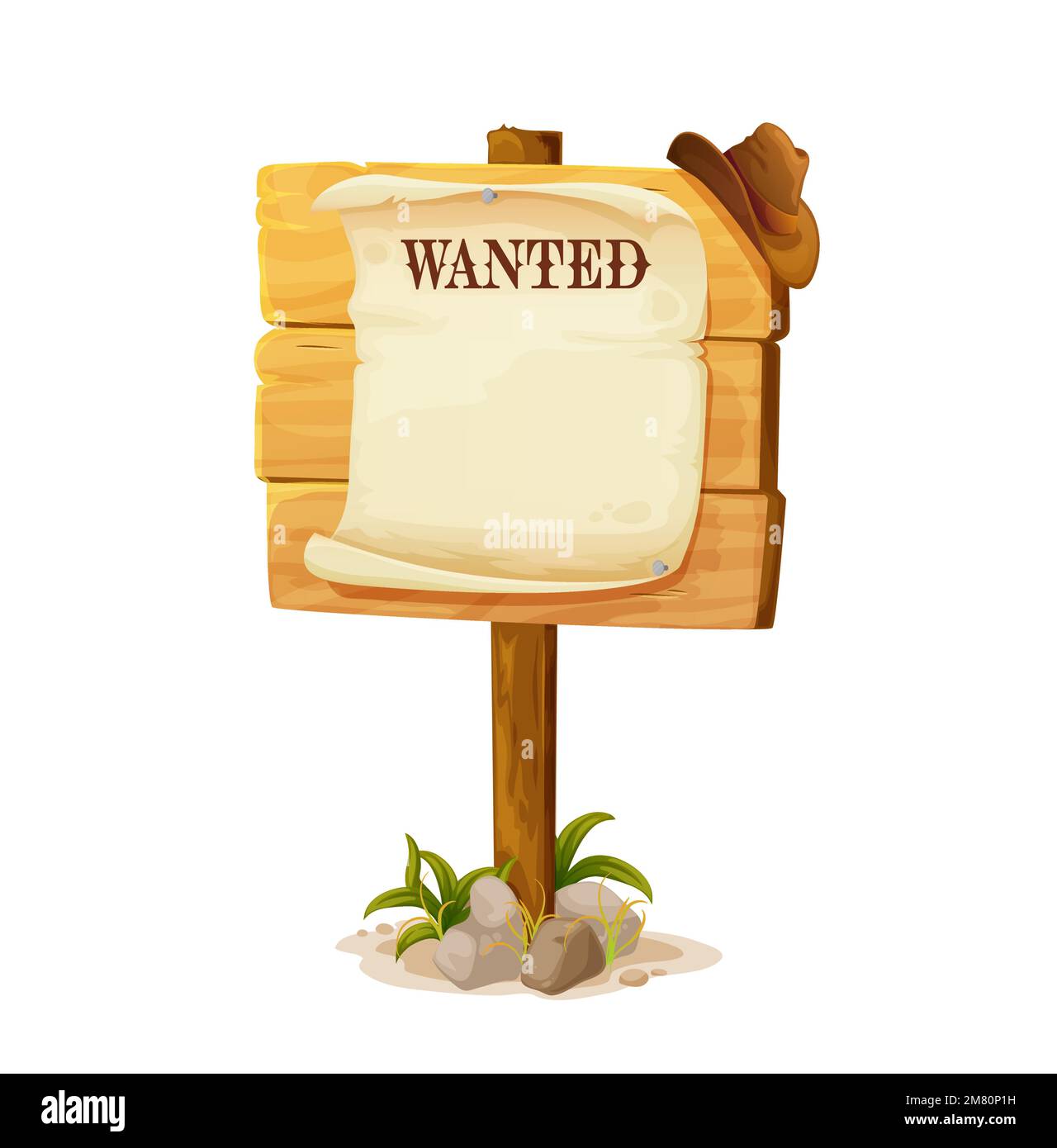 Cartoon wild west wanted board, wooden sign. Isolated vector signboard ...