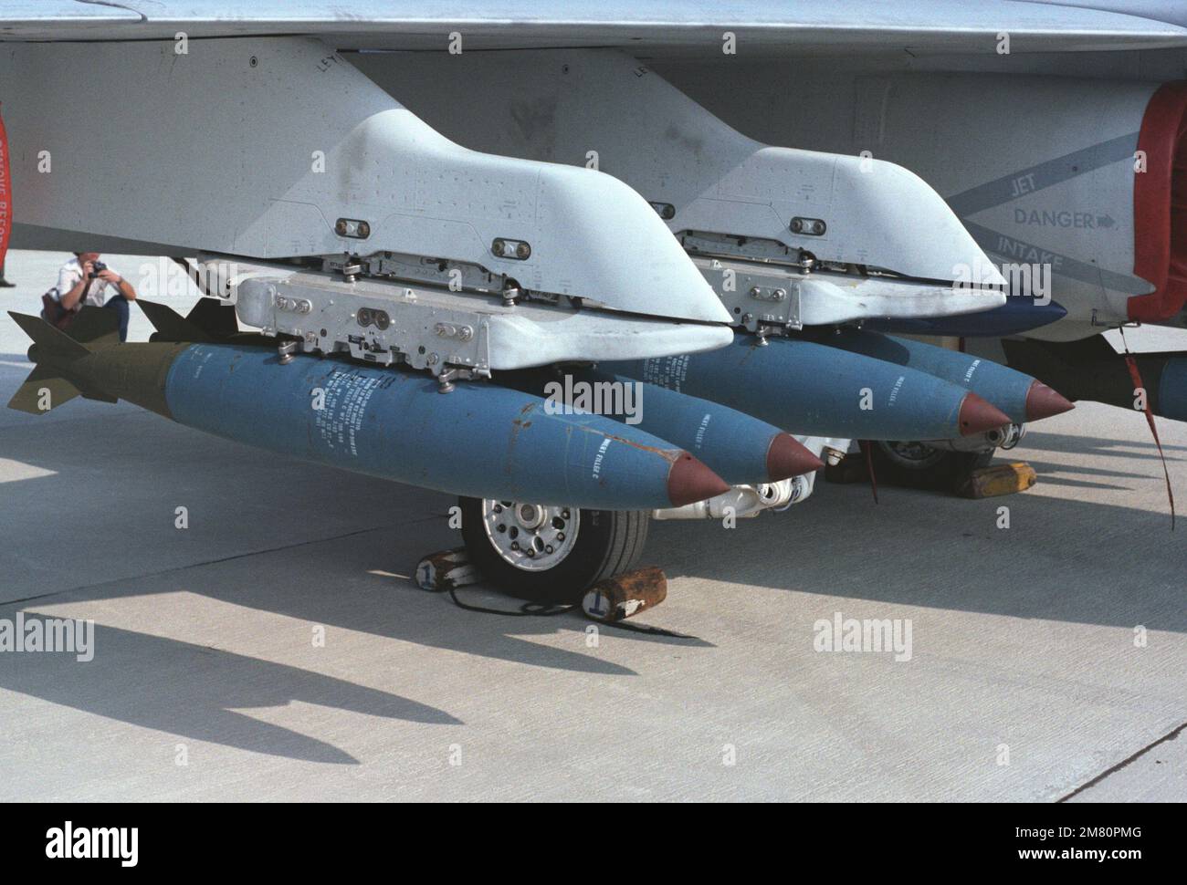 A close-up view of four Mark 82 500-pound general purpose bombs ...