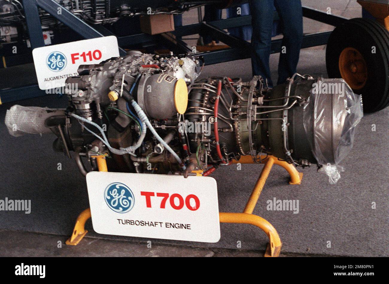 A view of the General Electric T700 Turboshaft engine on display during ...