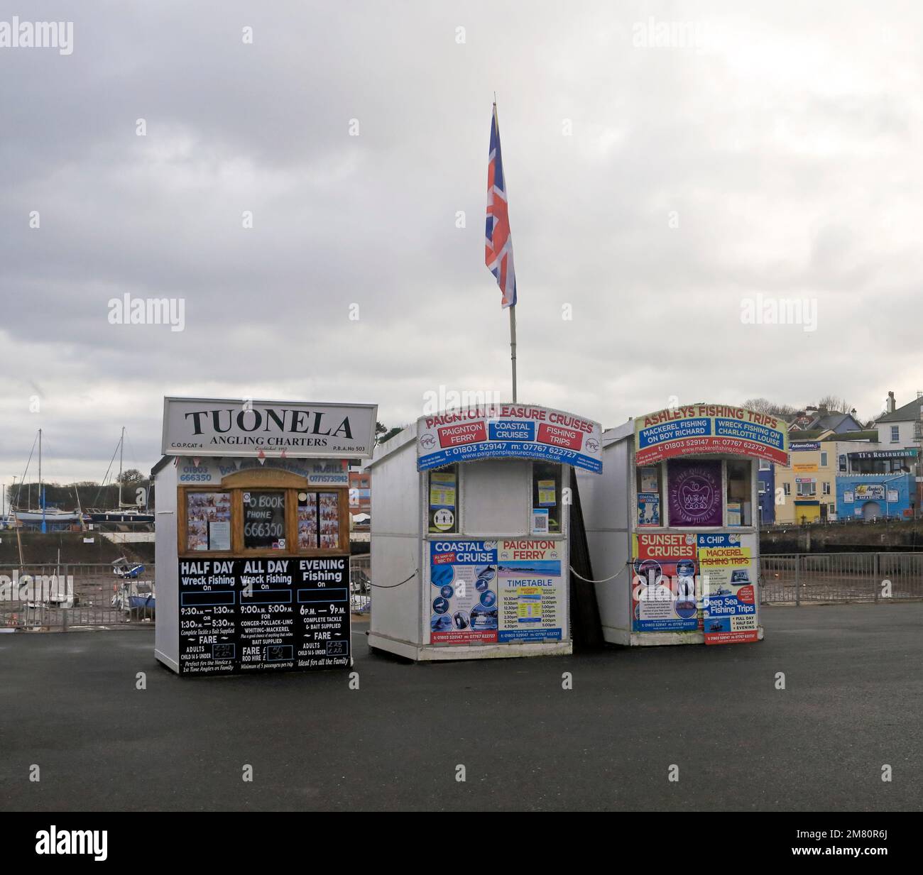 Ticket booths for boat trips, Paignton Harbour, Torbay, Devon. Taken ...