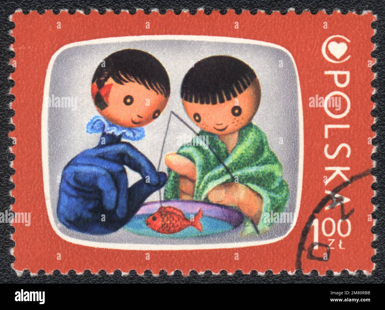 A stamp printed in Poland shows Television for Children, from series ...