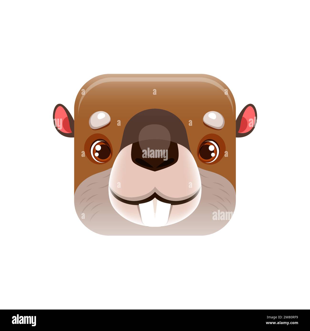 Cartoon beaver, kawaii square animal face, isolated vector character ...