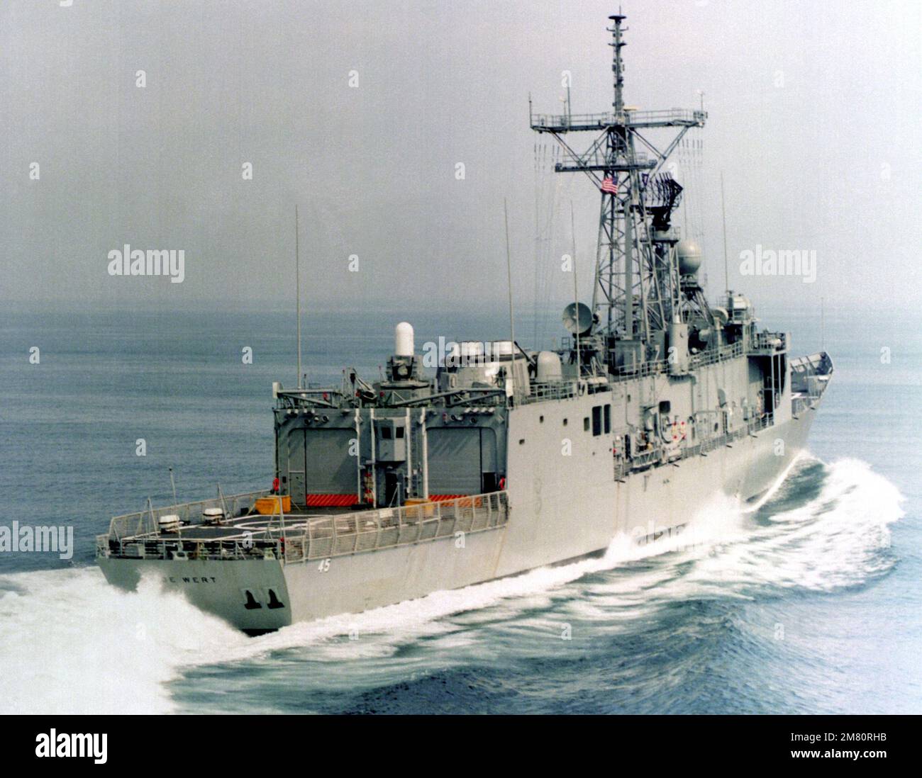 A starboard quarter view of the guided missile frigate DE WERT (FFG-45 ...