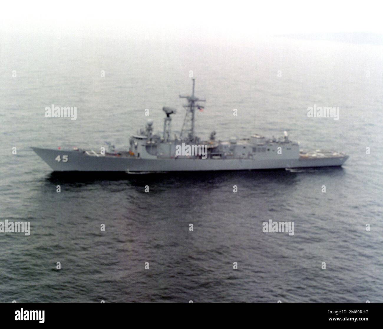 An elevated port beam view of the guided missile frigate DE WERT (FFG ...