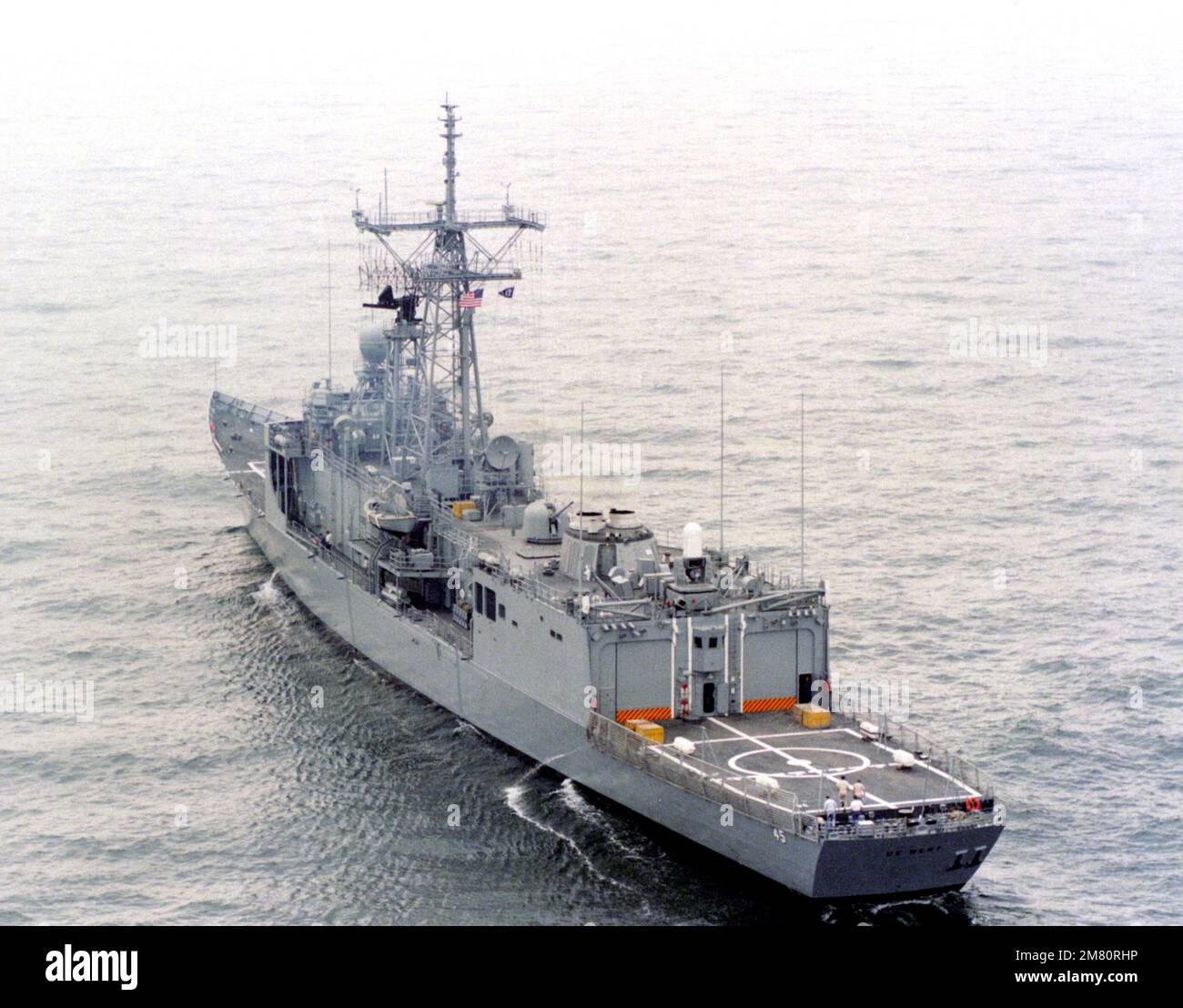An elevated port quarter view of the guided missile frigate DE WERT ...