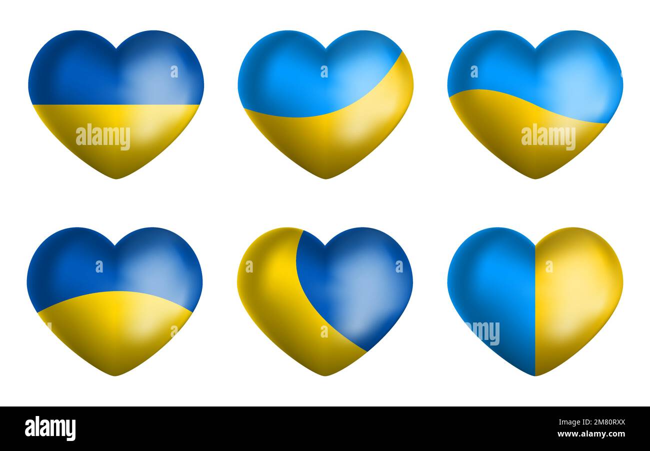 Set of Ukraine flag icon in the shape of heart. Vector illustration ...