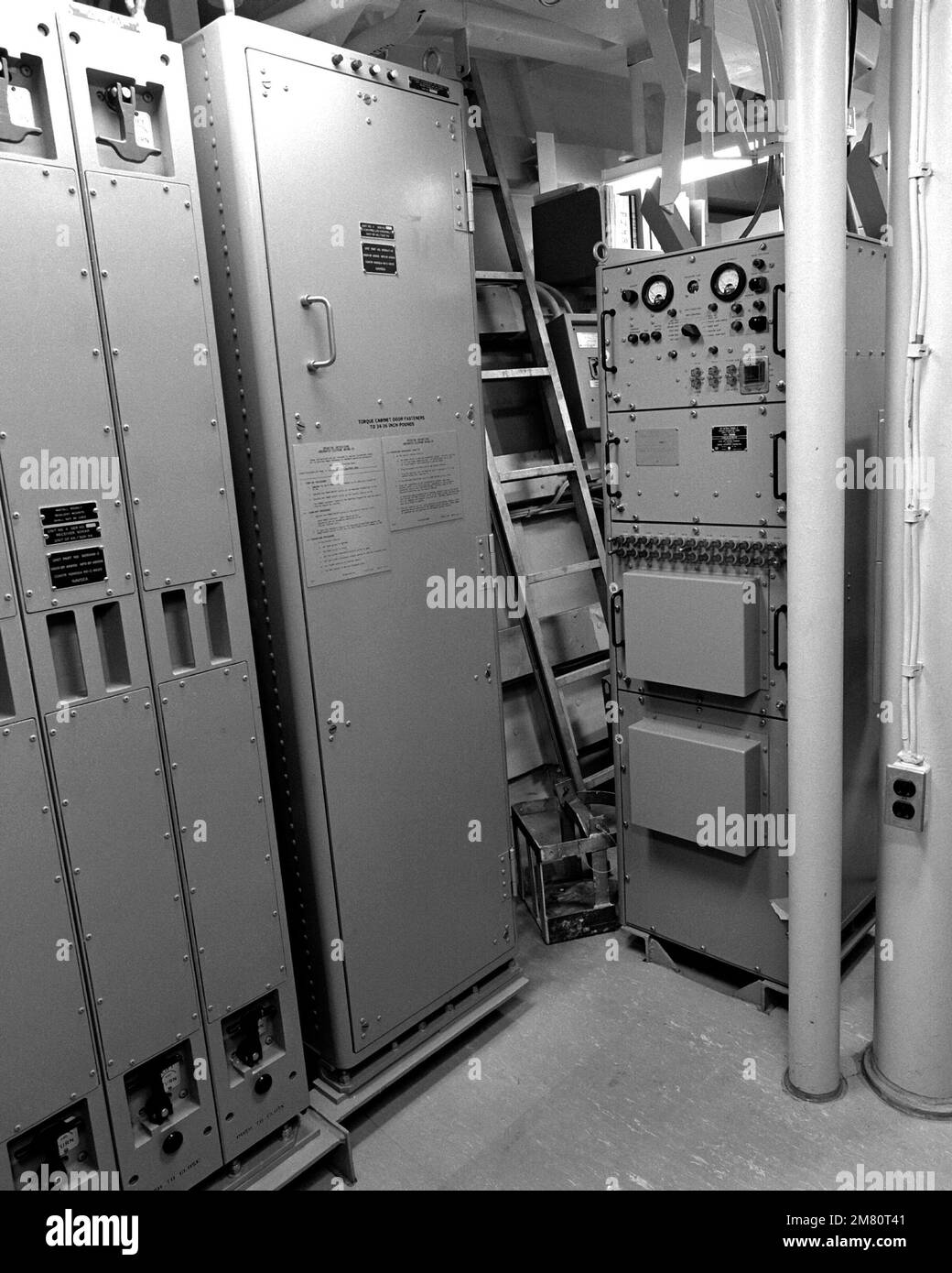 The sonar equipment room aboard the guided missile frigate USS KLAKRING ...