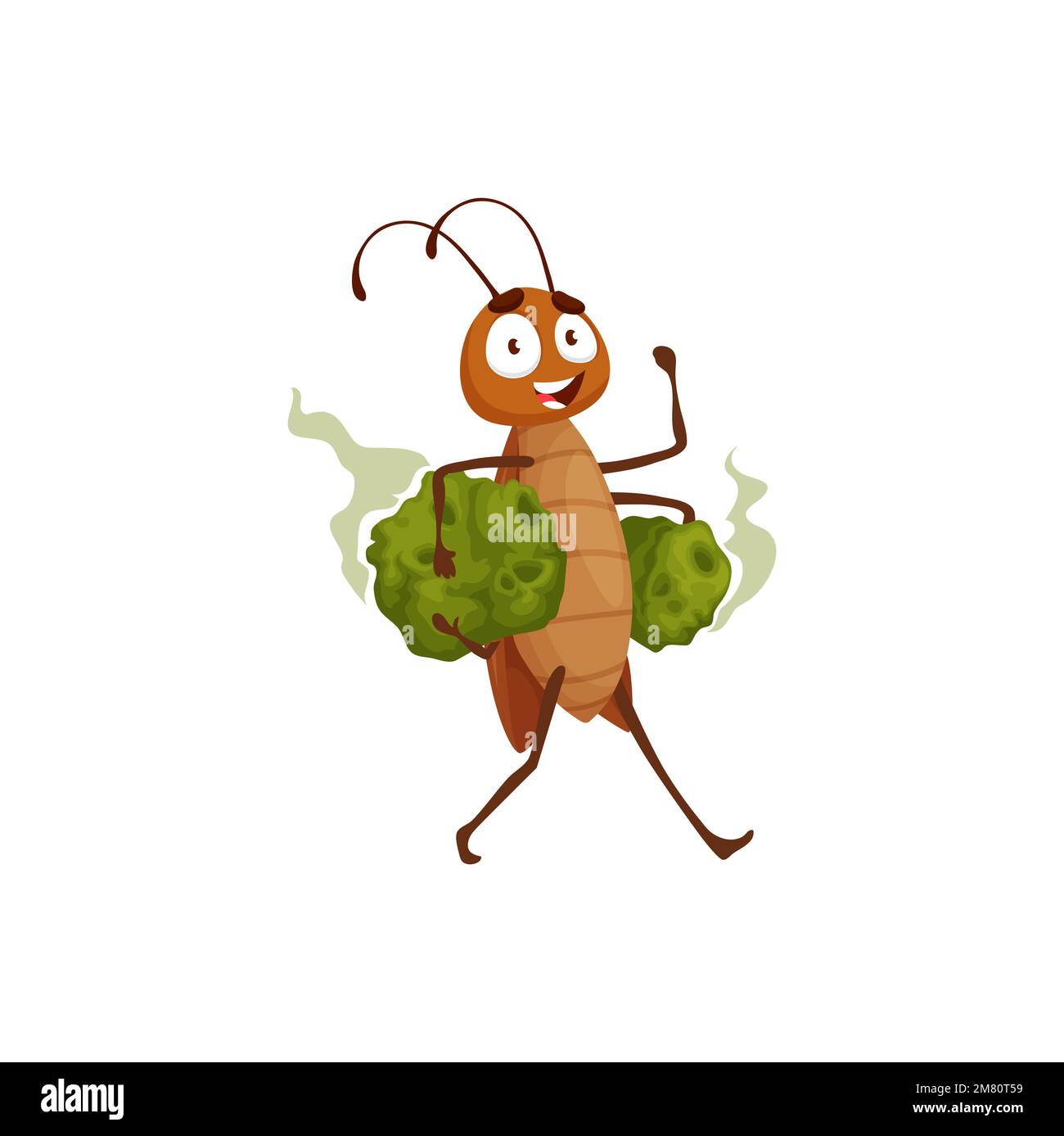 Cartoon cockroach character carry stinky garbage. Isolated vector ...