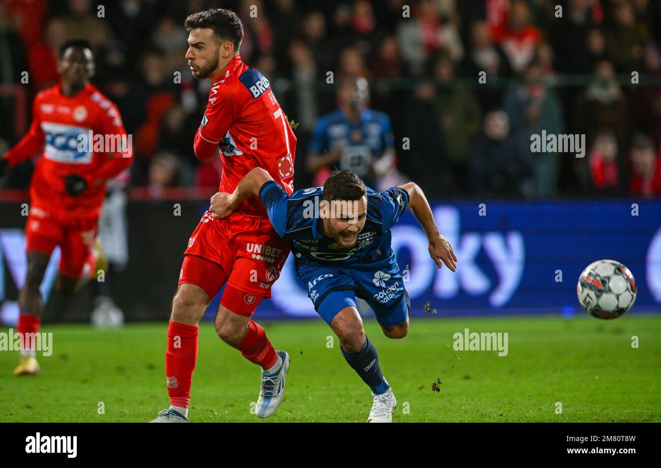 Massimo Bruno (70) of KV Kortrijk pictured fighting for the ball with ...
