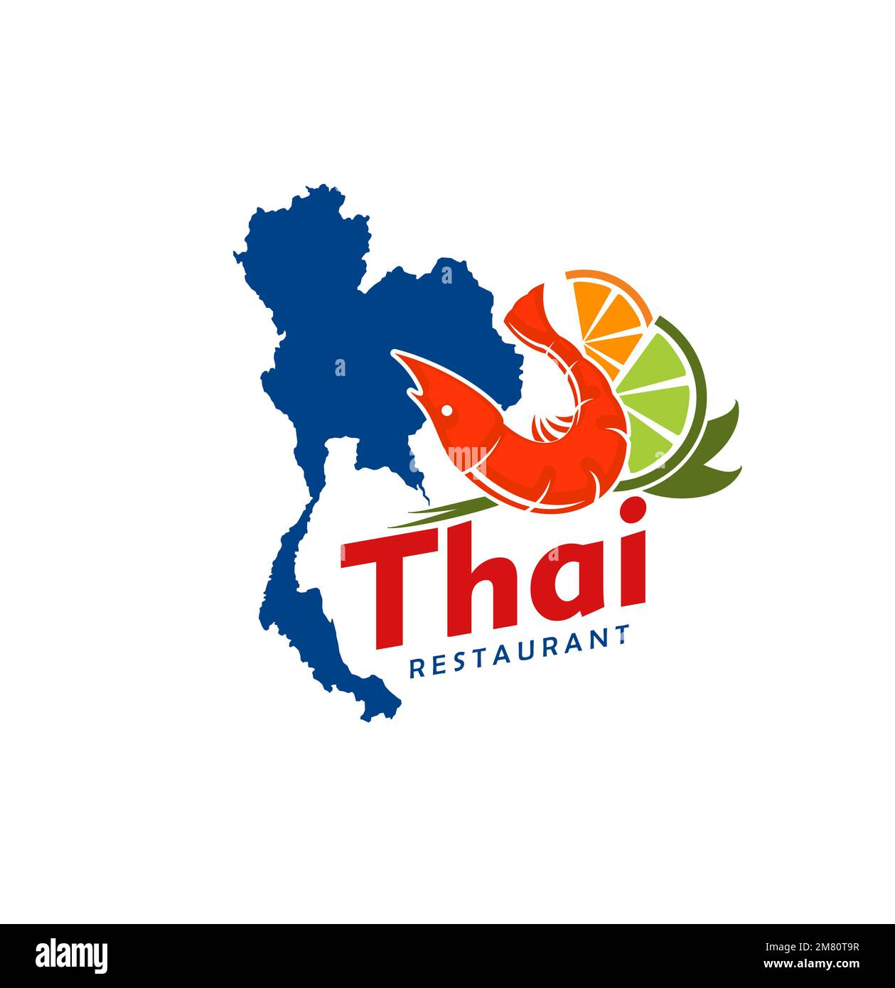 Thai cuisine restaurant icon with Thailand map, seafood bar vector ...