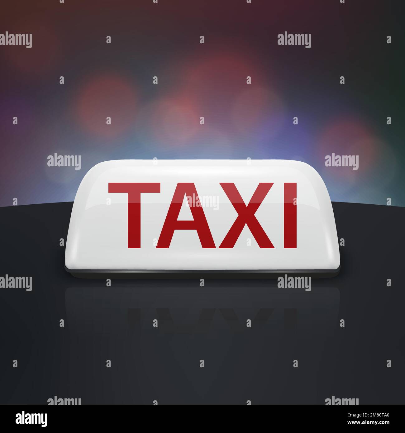 Vector White Taxi Car Sign with Red Text Closeup on the Black Roof ...