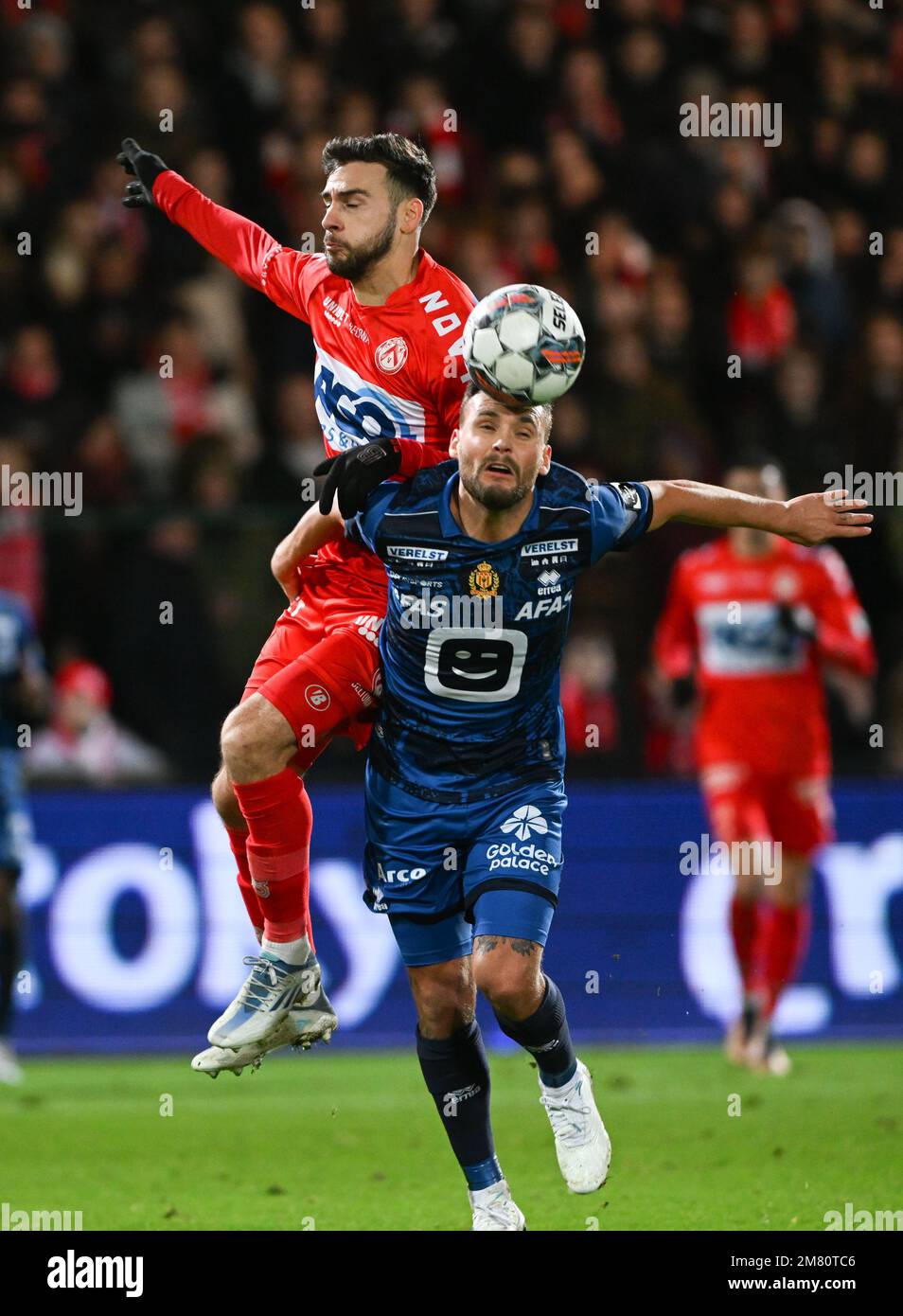 Massimo Bruno (70) of KV Kortrijk pictured fighting for the ball with ...