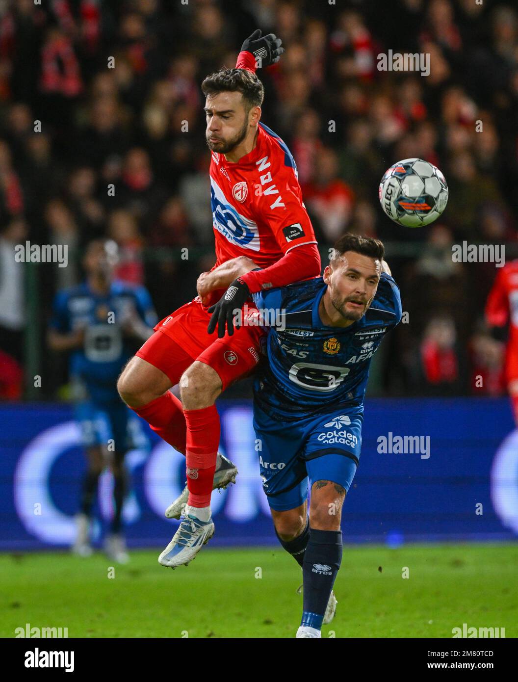 Massimo Bruno (70) of KV Kortrijk pictured fighting for the ball with ...