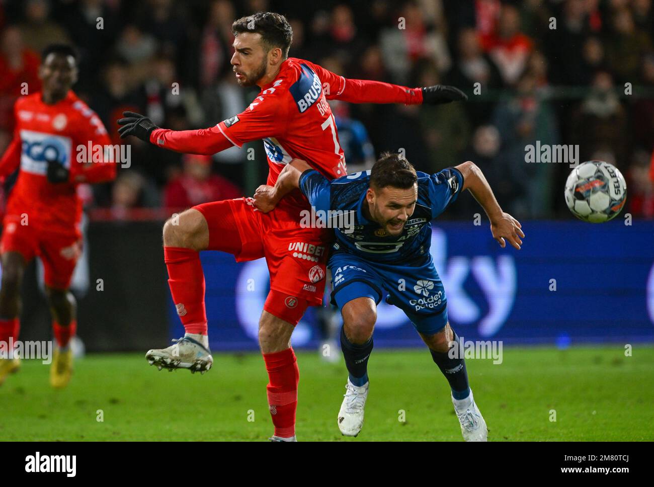 Massimo Bruno (70) of KV Kortrijk pictured fighting for the ball with ...
