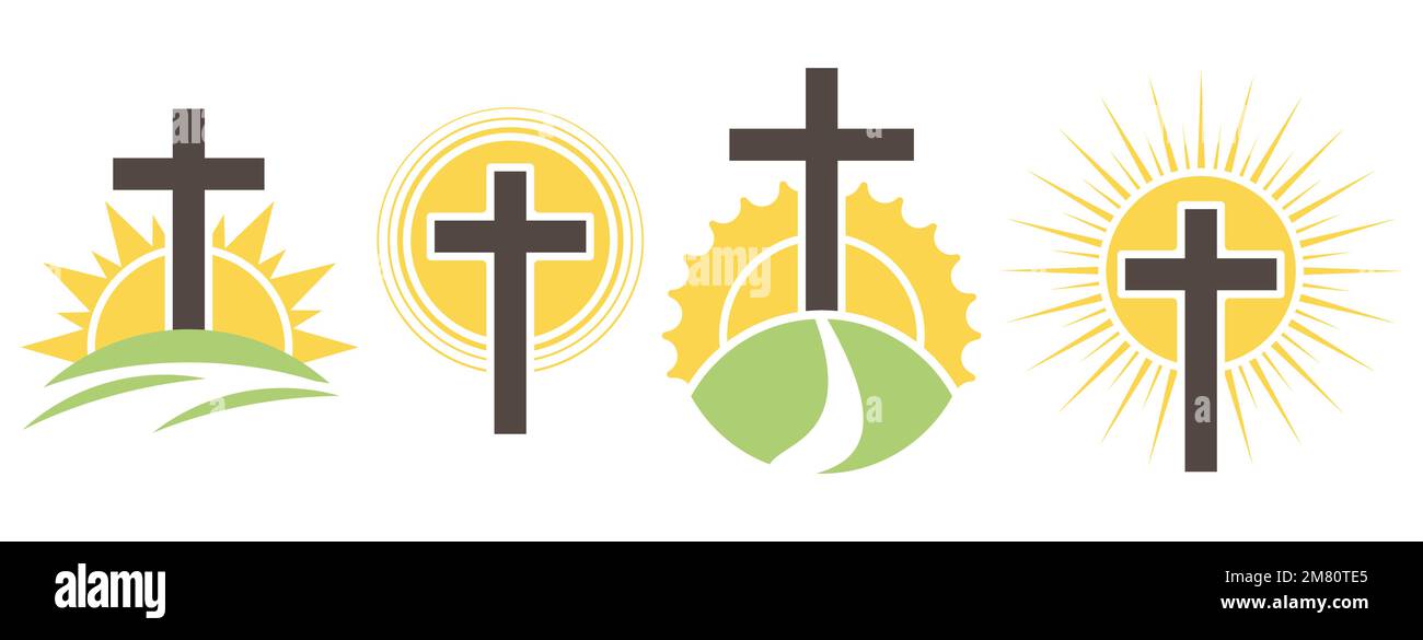 Set of Christian cross on a sun. Vector illustration. Eps 10 Stock ...