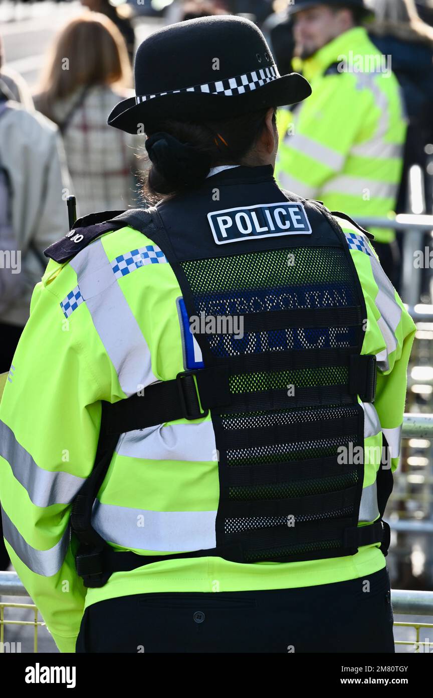 Back View of Female Metropolitan Police Officer, Whitehall, London. UK ...