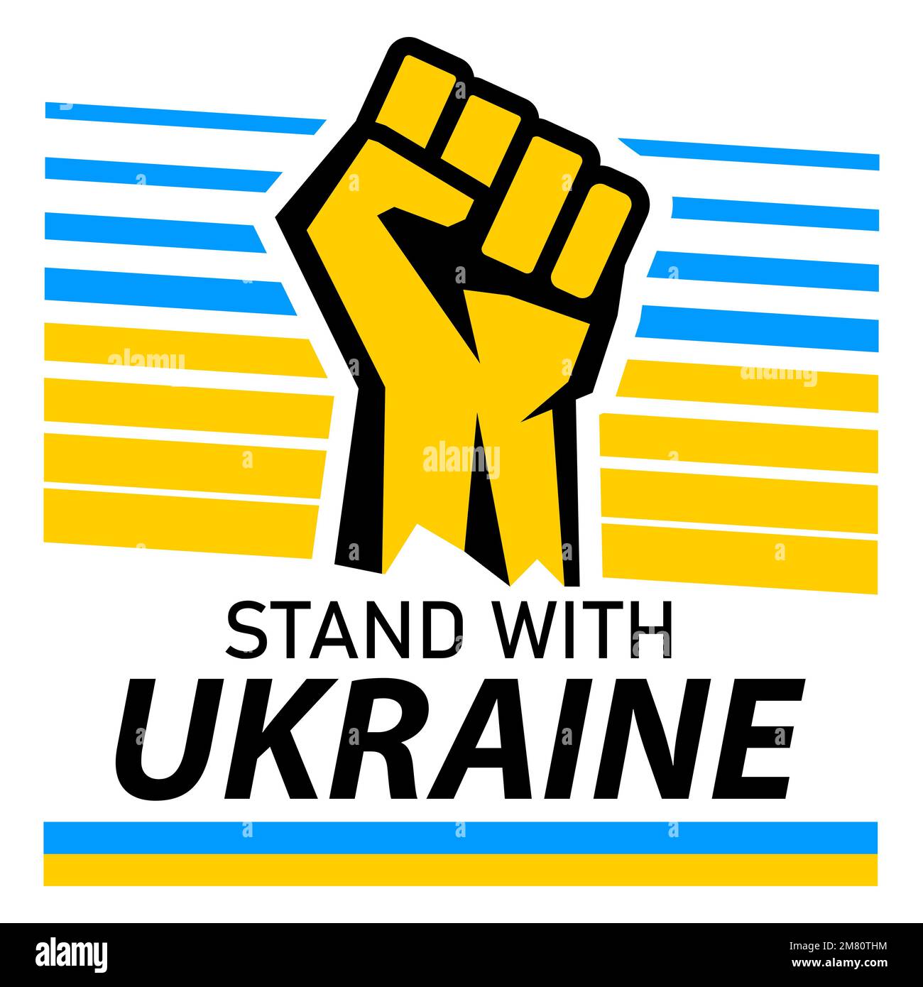 Stand with Ukraine. Human fist graphics on Ukraine flag. Vector ...