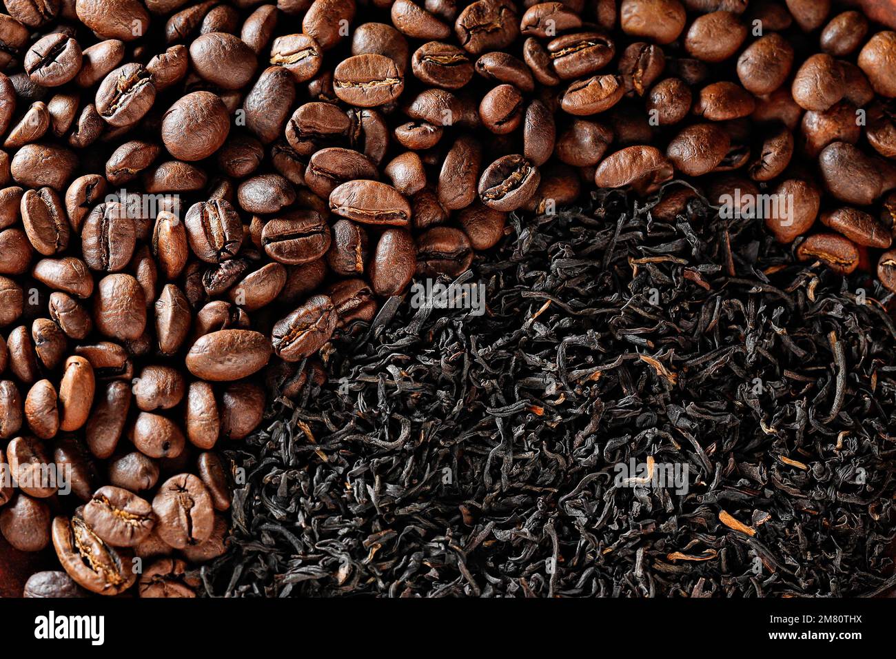 coffee vs. tea. choice of drink concept. tea or coffee? coffee beans ...