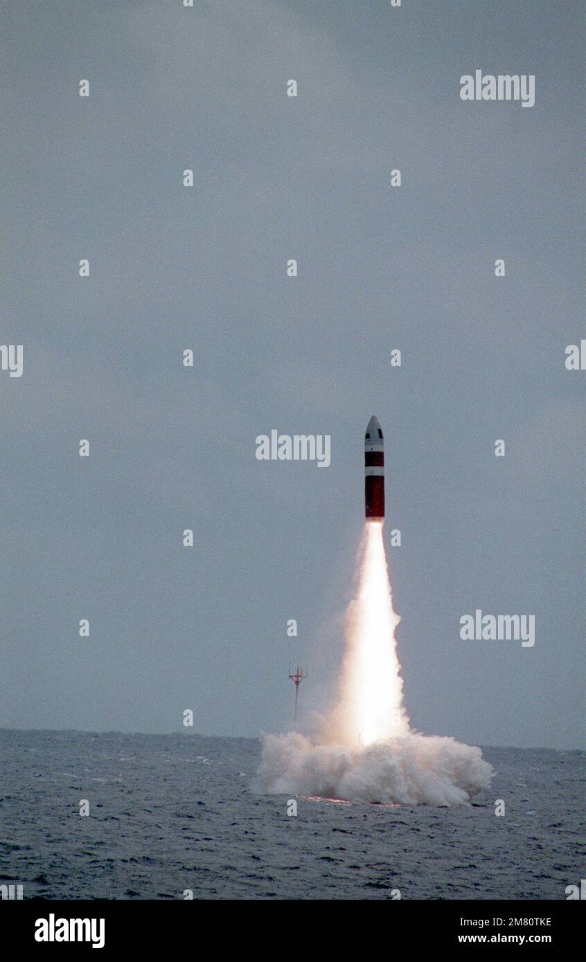 A Poseidon C-3 (UGM-73A) missile is launched from the nuclear-powered ...
