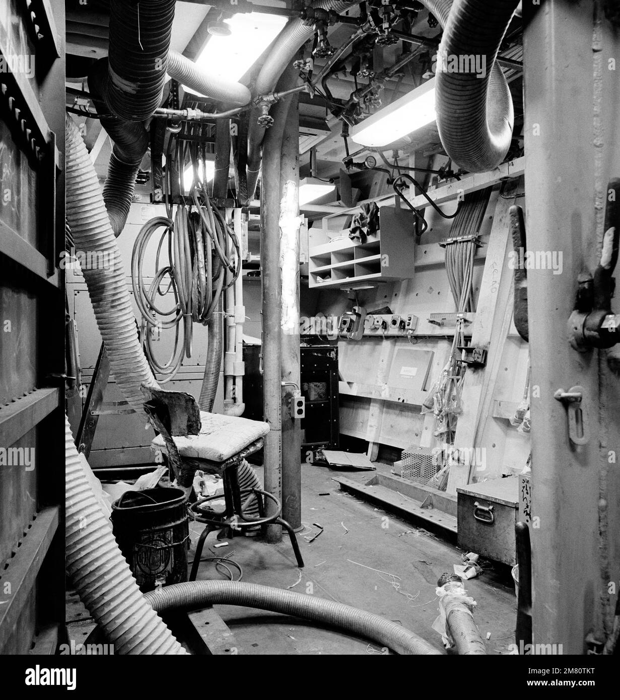 An interior view of the sonar equipment room aboard the guided missile ...