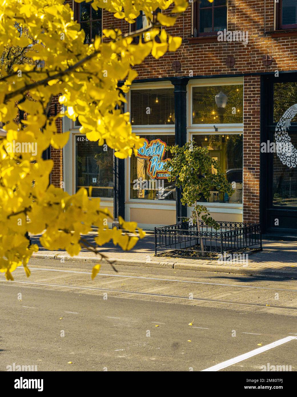 The facade of a River market coffee shop with autumn trees Stock Photo ...