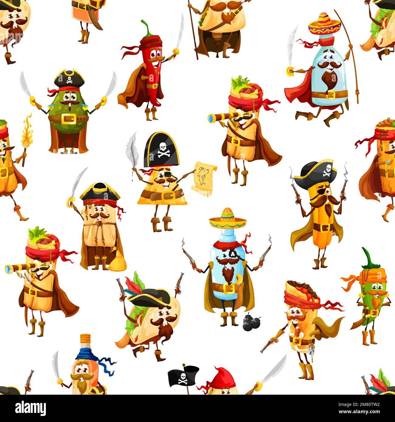 Tex mex mexican pirates and corsairs characters seamless pattern ...
