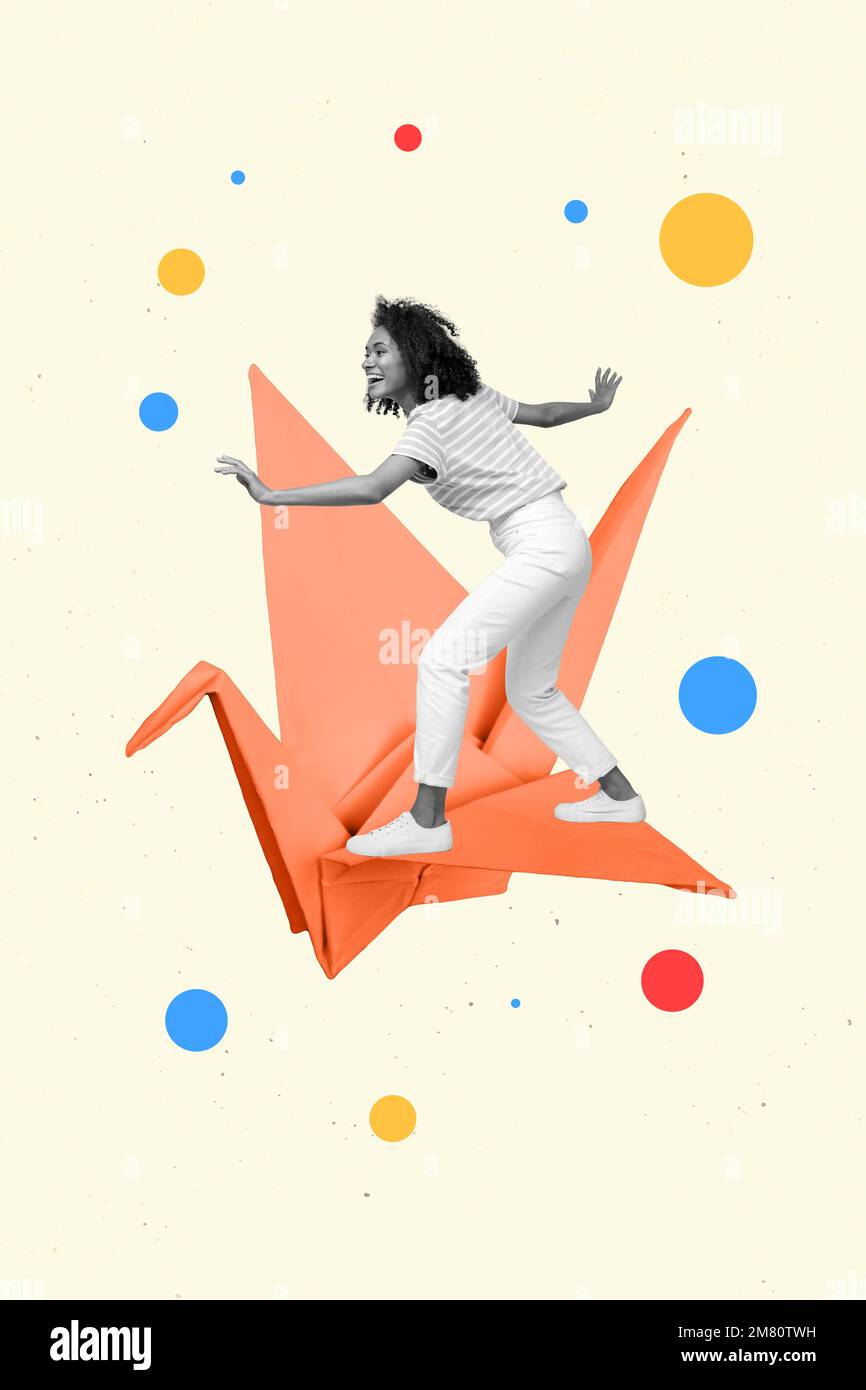 Creative Photo 3d Collage Artwork Poster Picture Of Happy Girl Flying