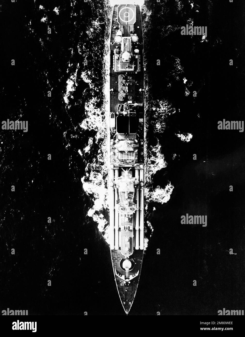 An overhead view of the Soviet cruiser SLAVA, the first of its class ...