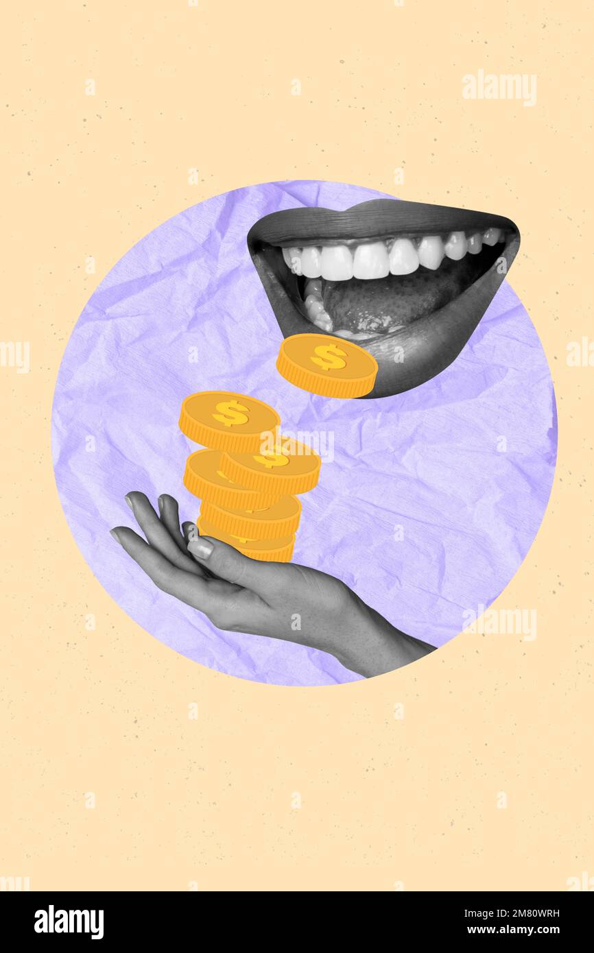 Magazine template collage of surreal weird human lips teeth eating ...