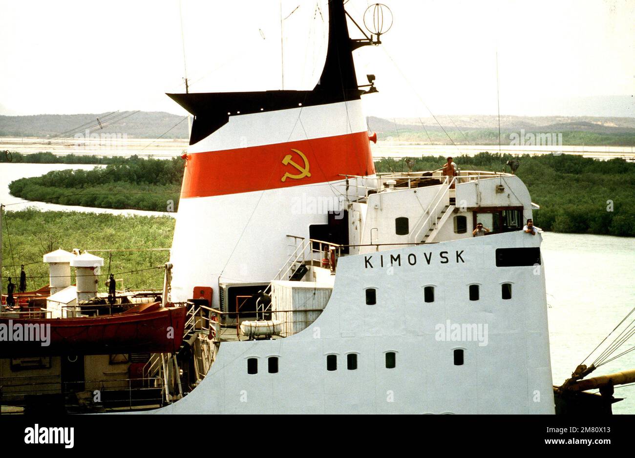 A Soviet merchant ship transits the lower part of Guantanamo Bay ...