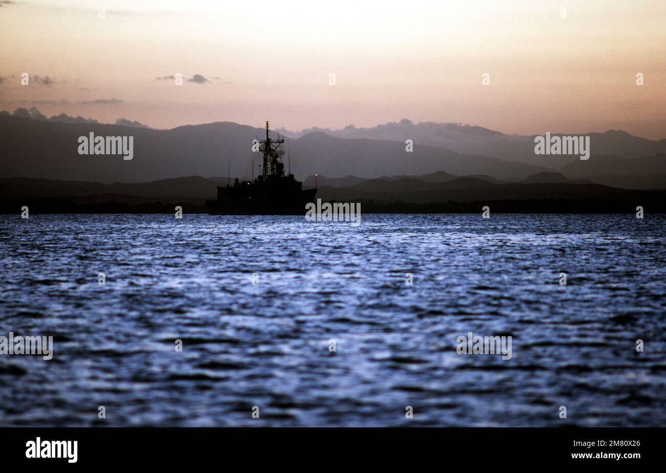 The guided missile frigate USS STARK (FFG 31) at anchor in Guantanamo ...