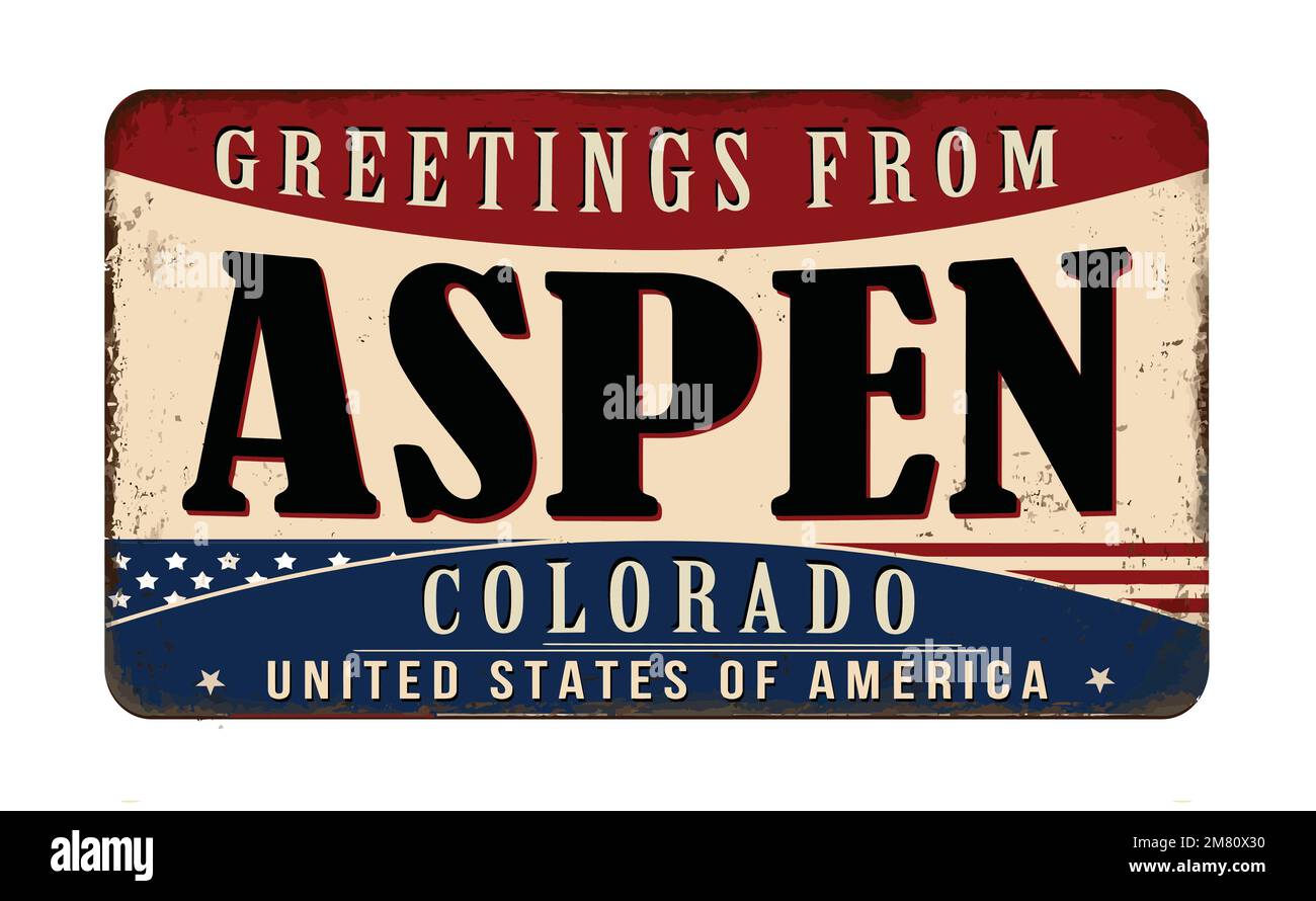 Greetings from Aspen vintage rusty metal sign on a white background ...