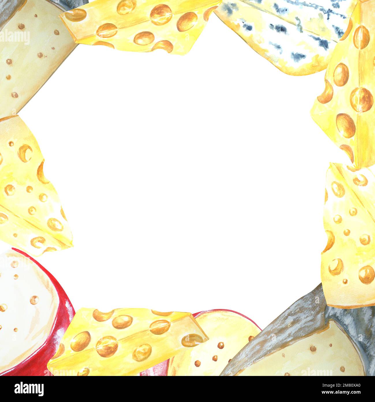 Watercolor drawing of fresh, natural cheese. Cheese composition ...