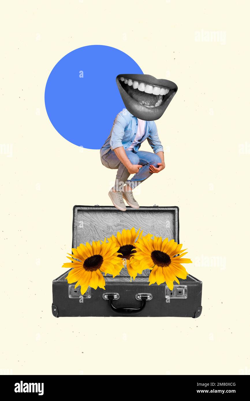 Creative magazine template collage of strange absurd person with lips ...