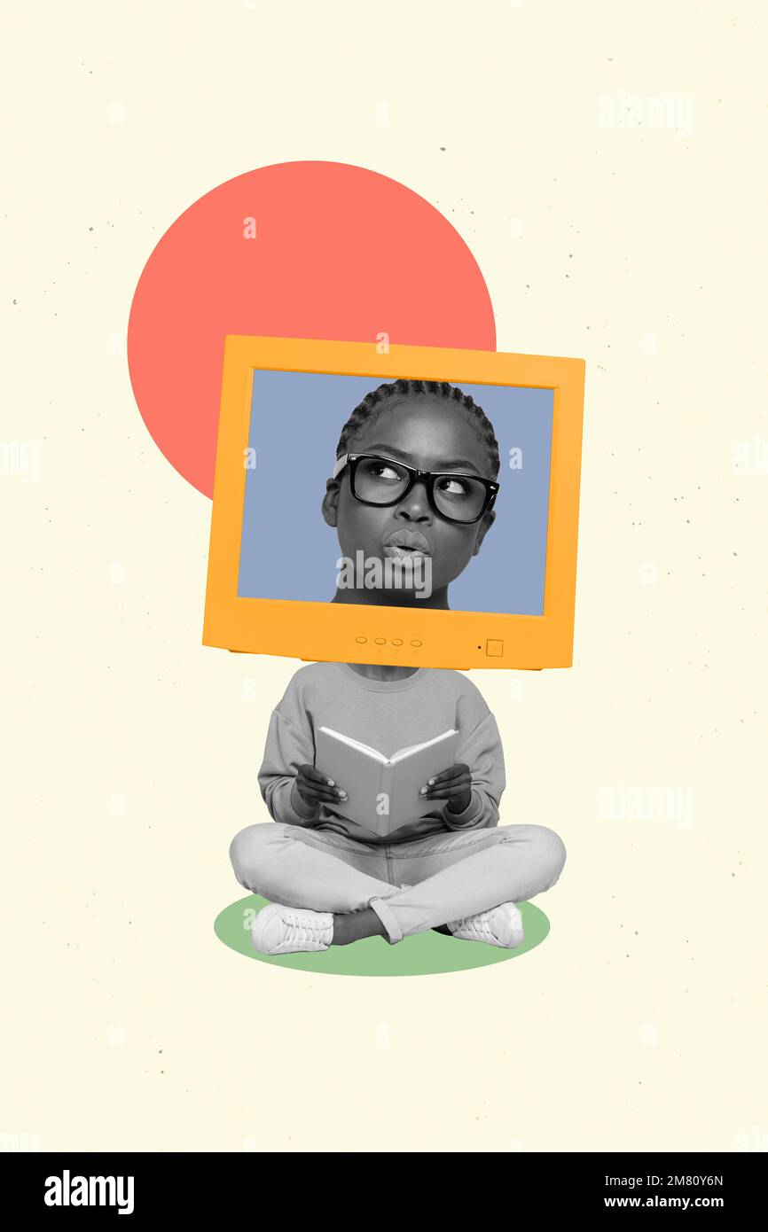 Vertical creative collage illustration of beautiful clever smart girl ...