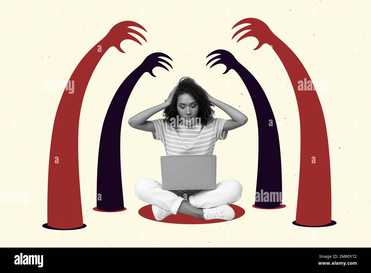 Creative Photo 3d Collage Artwork Poster Picture Of Worried Nervous